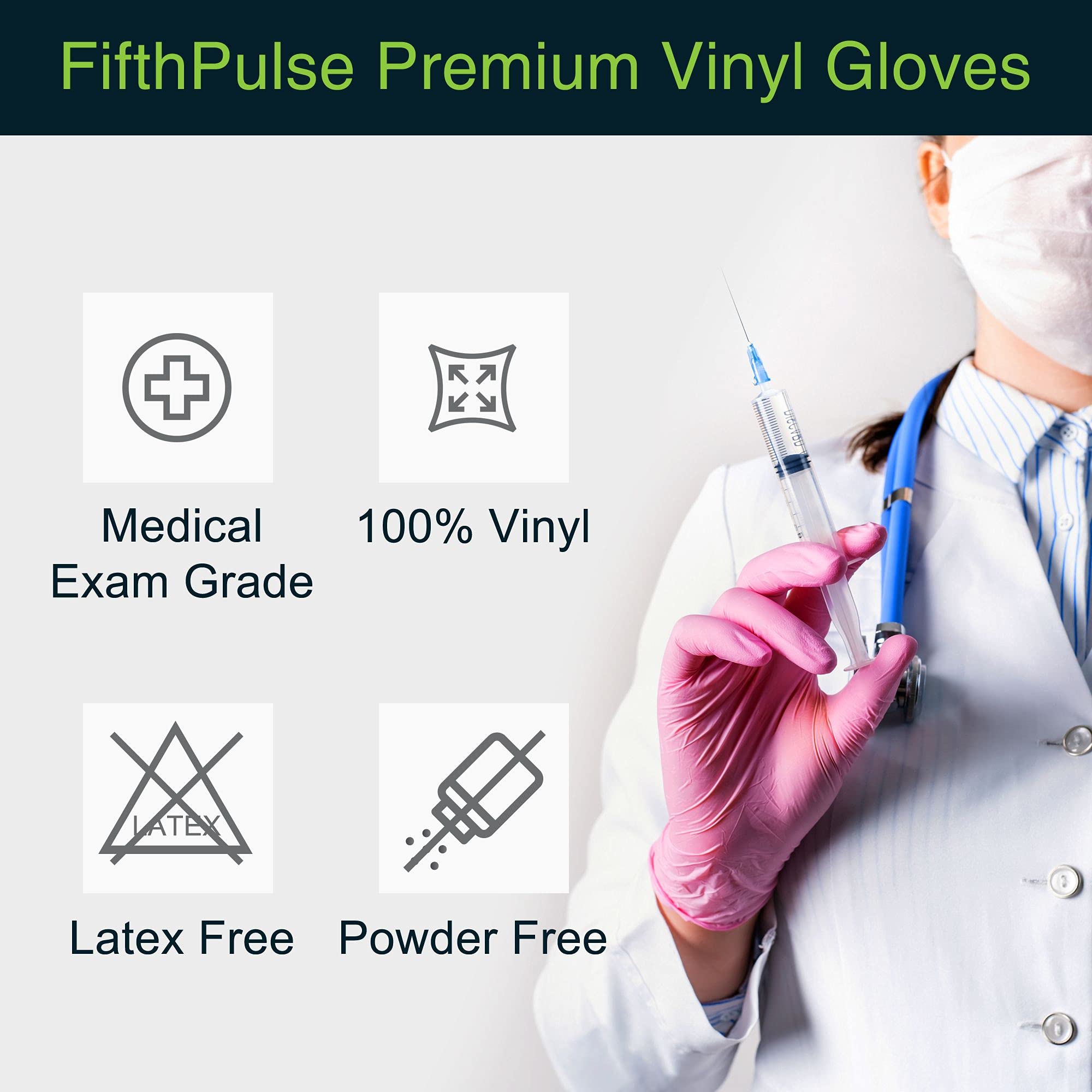 Pink Vinyl Disposable Gloves Medium 100 Pack - Latex Free, Powder Free Medical Exam Gloves - Surgical, Home, Cleaning, and Food Gloves - 3 Mil Thickness