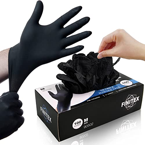 FINITEX Black Nitrile Disposable Medical Exam Gloves - Box of 100 PCS 6mil Gloves Powder-Free Latex-Free For Examination Home Cleaning Food Gloves (Small)