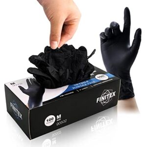 FINITEX Black Nitrile Disposable Medical Exam Gloves - Box of 100 PCS 6mil Gloves Powder-Free Latex-Free For Examination Home Cleaning Food Gloves (Small)