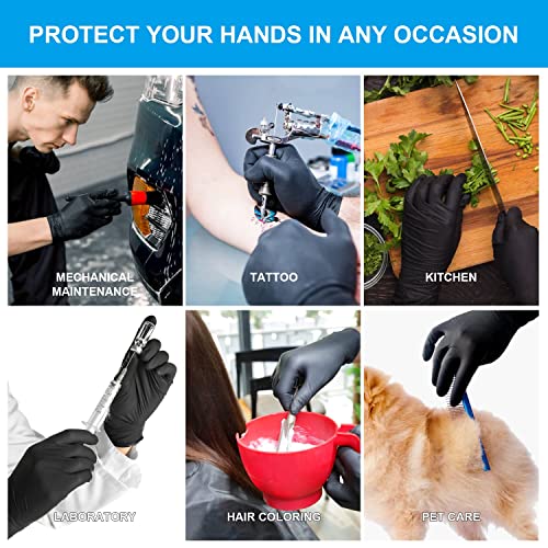 FINITEX Black Nitrile Disposable Medical Exam Gloves - Box of 100 PCS 6mil Gloves Powder-Free Latex-Free For Examination Home Cleaning Food Gloves (Small)