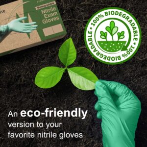 FifthPulse Biodegradable Disposable Nitrile Gloves Medium - 150 Count - Green Food Safe Cooking Gloves - Powder and Latex Free Gloves with Textured Fingertips - Home Cleaning Rubber Gloves