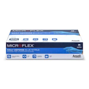 MICROFLEX 10-733 Daily Defense Disposable Rubber Gloves for Cleaning, Food Prep, First Aid - Medium, Blue (Box of 100)