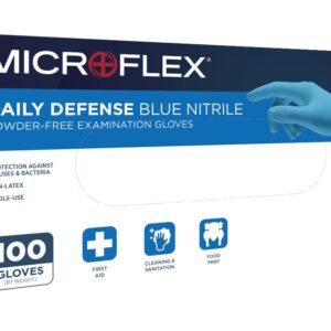 MICROFLEX 10-733 Daily Defense Disposable Rubber Gloves for Cleaning, Food Prep, First Aid - Medium, Blue (Box of 100)