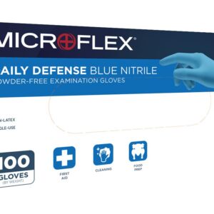 MICROFLEX 10-733 Daily Defense Disposable Rubber Gloves for Cleaning, Food Prep, First Aid - Medium, Blue (Box of 100)