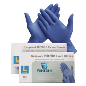 fonteme disposable nitrile gloves – 200 count/large | disposable medical exam gloves | non-irritating powder-free & latex-free gloves | rubber gloves for medical use, cooking, cleaning and more