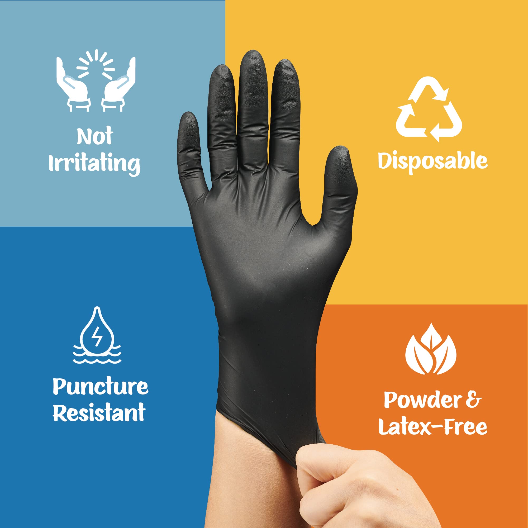 Care Plus Medical Exam Nitrile Gloves Small Black, Latex Free Powder Free, Non Sterile Exam, Food Safe, Mechanic, 100 Count