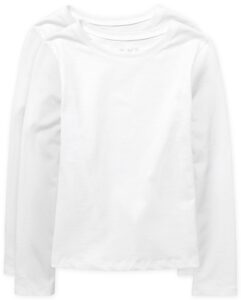 the children's place girls long sleeve basic layering t-shirt t shirt, white 2 pack, large us