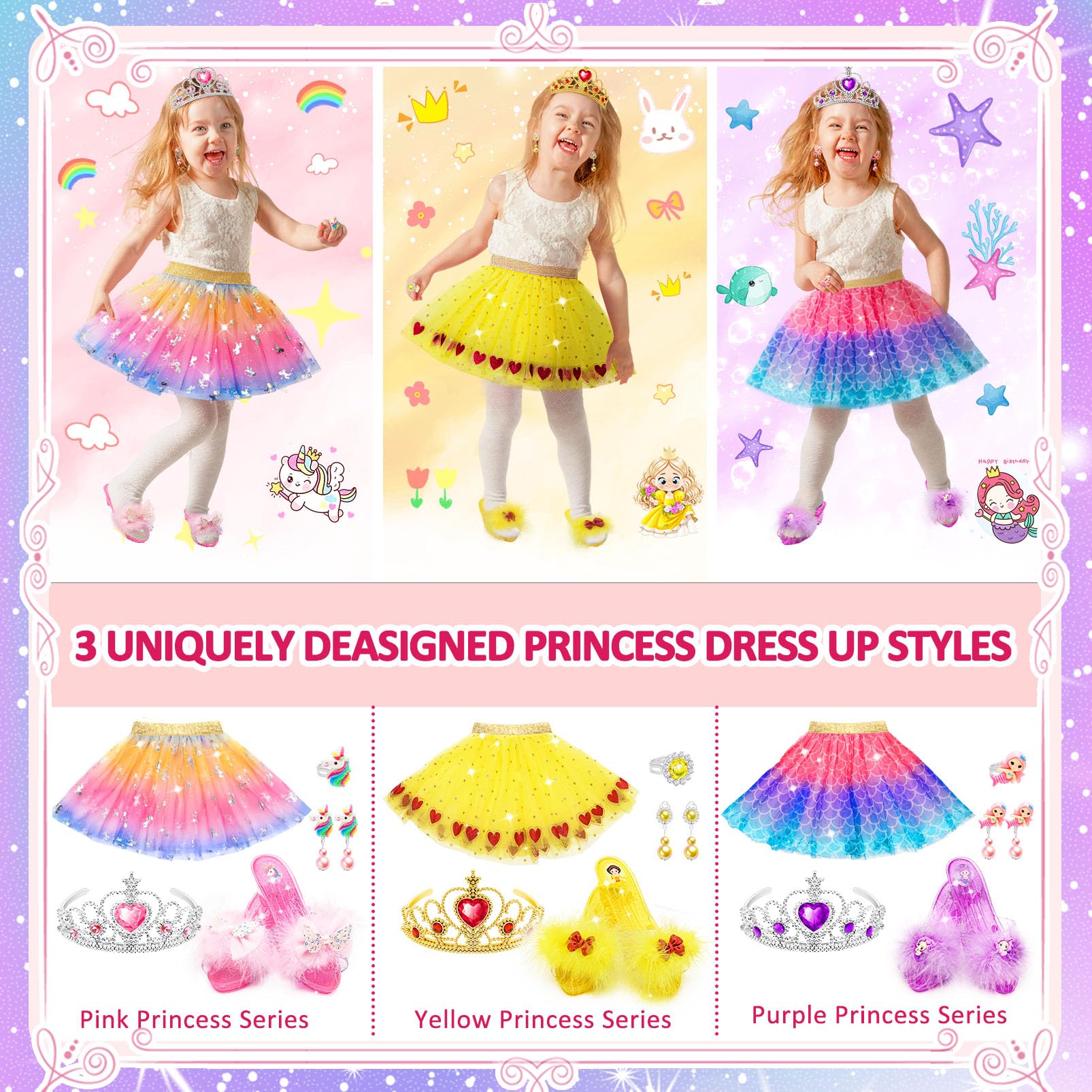 Kids Toys for Girls,Toddler Girl Toys Princess Dress Up Clothes for Little Girls,Unicorns Gifts for Girls,Princess Shoes Costume Toys for 3 4 5 6 7 8 Year Old Girls Christmas Brithday Gifts Ideas