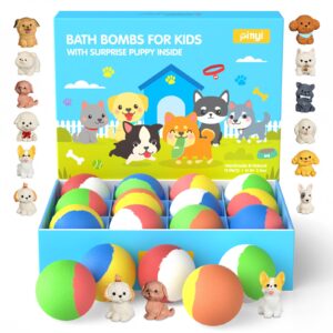 bath bombs for kids with surprise toys inside, 12 pack organic bubble bath fizzies with dog puppy toys for boys girls toddlers bath bombs gift set