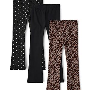 The Children's Place Girls' Flare Legging Pants, Black/Cheetah/Polka Dot, Large