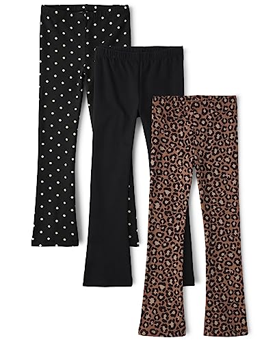 The Children's Place Girls' Flare Legging Pants, Black/Cheetah/Polka Dot, Large