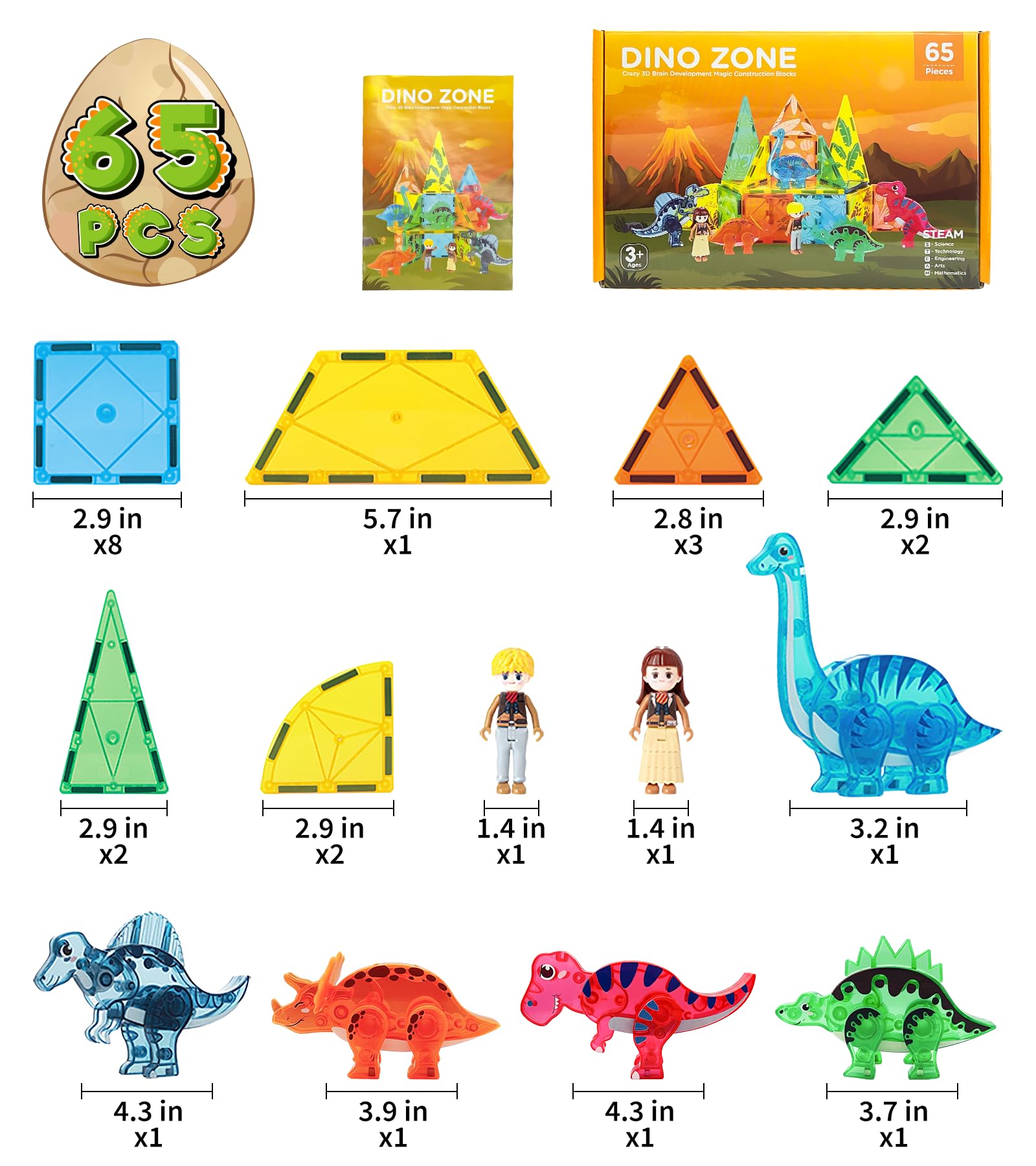 Asago Magnetic Tiles Dinosaurs Magnet Building Blocks Toys for Kids ages 3-5 4-8 8-12 Creative Animals Educational Stack Tile Construction for Boys Girls Toddlers 5-7 Year Old to STEM Learning