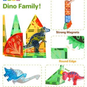 Asago Magnetic Tiles Dinosaurs Magnet Building Blocks Toys for Kids ages 3-5 4-8 8-12 Creative Animals Educational Stack Tile Construction for Boys Girls Toddlers 5-7 Year Old to STEM Learning