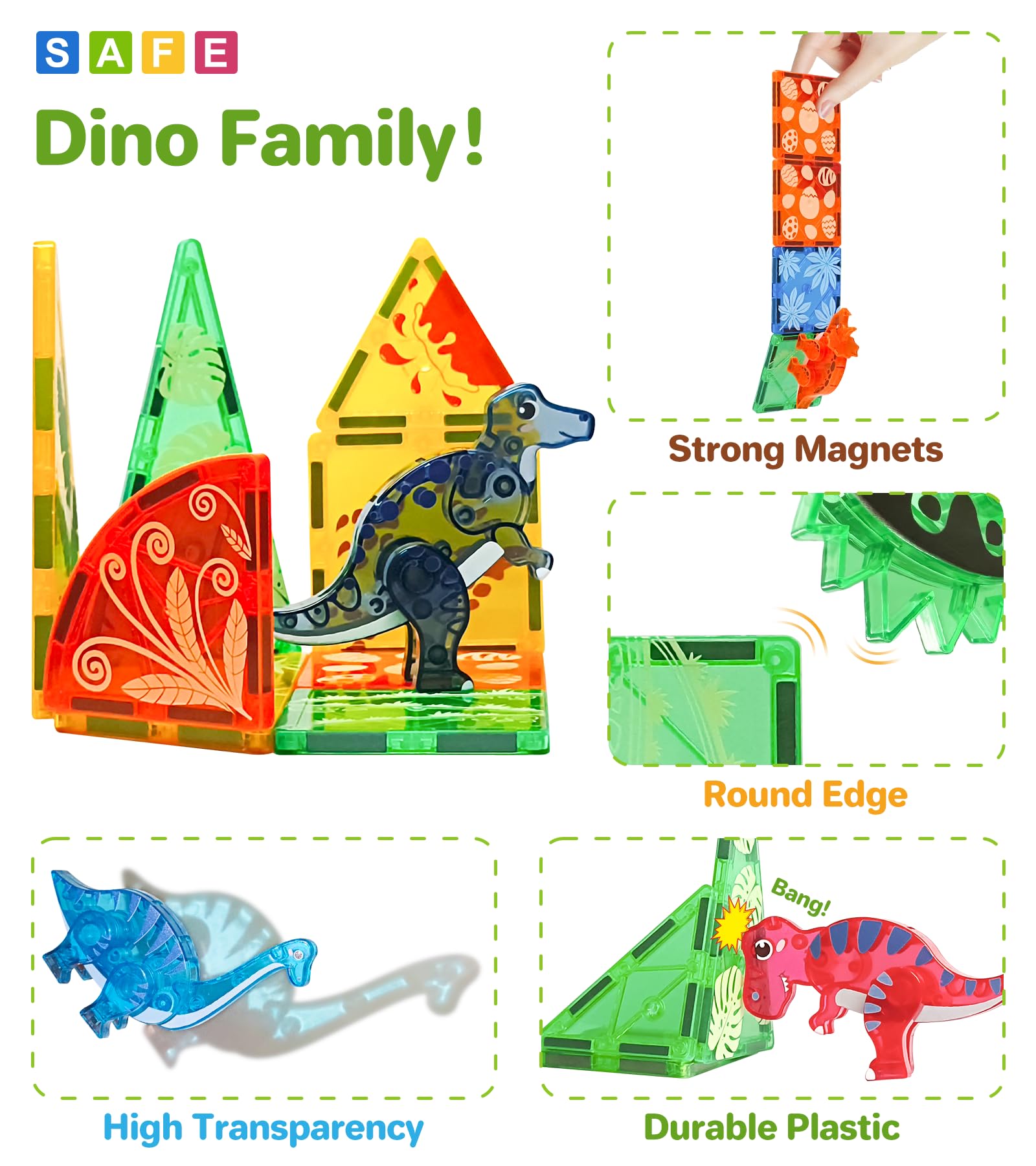 Asago Magnetic Tiles Dinosaurs Magnet Building Blocks Toys for Kids ages 3-5 4-8 8-12 Creative Animals Educational Stack Tile Construction for Boys Girls Toddlers 5-7 Year Old to STEM Learning