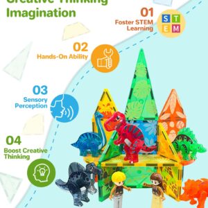 Asago Magnetic Tiles Dinosaurs Magnet Building Blocks Toys for Kids ages 3-5 4-8 8-12 Creative Animals Educational Stack Tile Construction for Boys Girls Toddlers 5-7 Year Old to STEM Learning