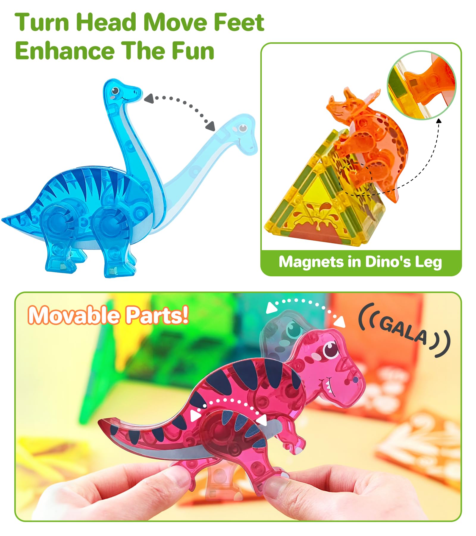 Asago Magnetic Tiles Dinosaurs Magnet Building Blocks Toys for Kids ages 3-5 4-8 8-12 Creative Animals Educational Stack Tile Construction for Boys Girls Toddlers 5-7 Year Old to STEM Learning