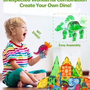 Asago Magnetic Tiles Dinosaurs Magnet Building Blocks Toys for Kids ages 3-5 4-8 8-12 Creative Animals Educational Stack Tile Construction for Boys Girls Toddlers 5-7 Year Old to STEM Learning