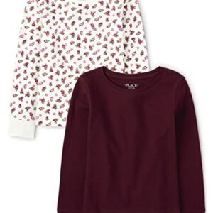 The Children's Place Girls' Long Sleeve Fashion Thermal Top, Floral/Maroon 2 Pack, Medium