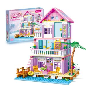 pusiti girls building blocks house toys 573 pieces seaside villa friends cottage building set beach villa educational toys girls holiday cottage construction bricks toys