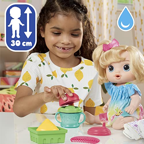 Baby Alive Fruity Sips Doll, Apple, Toys for 3 Year Old Girls, 12-inch Baby Doll Set, Drinks & Wets, Pretend Juicer, Kids 3 and Up, Blonde Hair