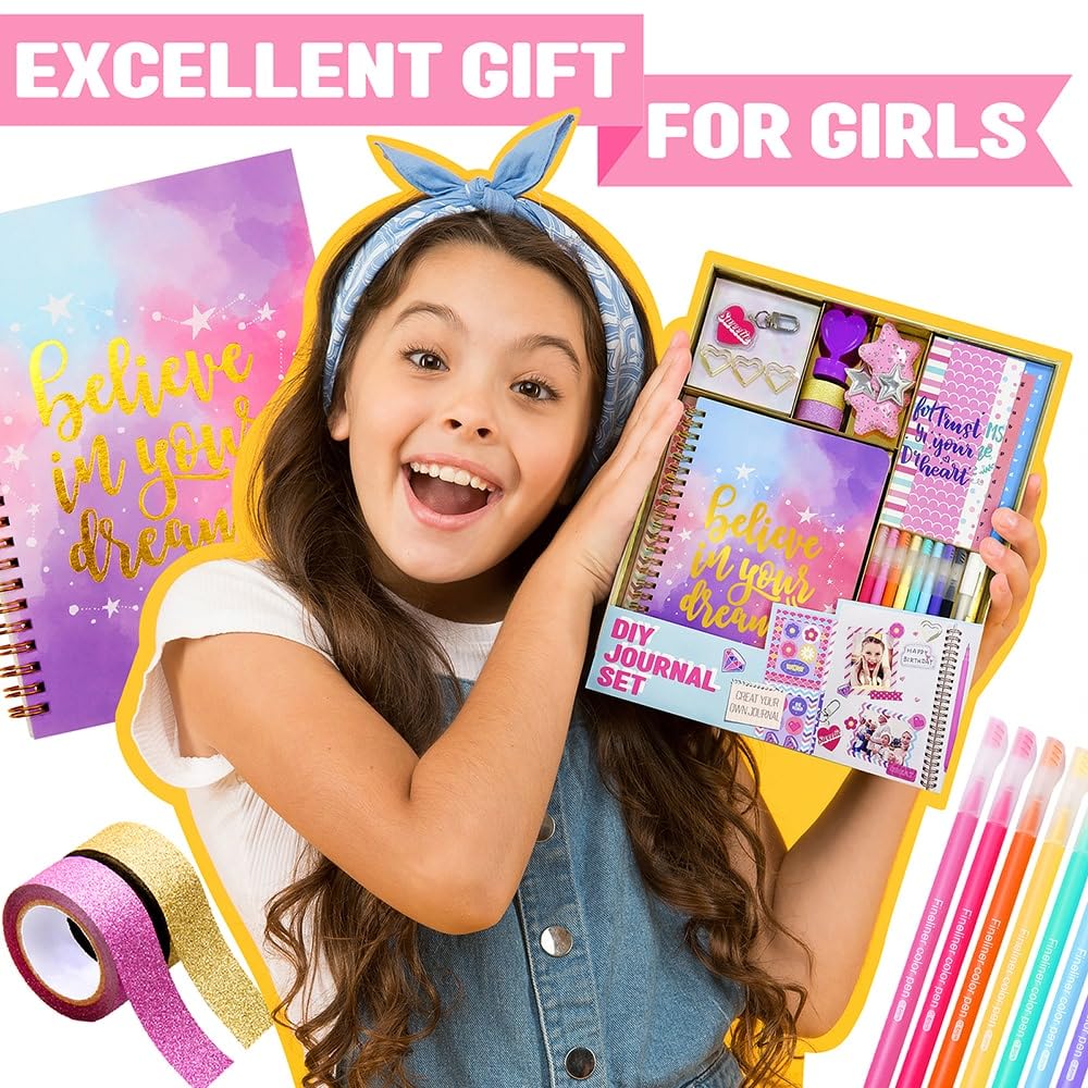 DIY Journal Kit for Girls - 48pcs DIY Journal Set for Tween & Teen Girls, Stationery Set, Scrapbook & Diary Supplies Set, Journaling Art Crafts Kit, Ideal Gifts for 8 9 10 11 12 13 14 Year Old Girl