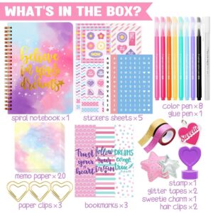 DIY Journal Kit for Girls - 48pcs DIY Journal Set for Tween & Teen Girls, Stationery Set, Scrapbook & Diary Supplies Set, Journaling Art Crafts Kit, Ideal Gifts for 8 9 10 11 12 13 14 Year Old Girl