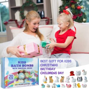 Yekery Bath Bomb Gift Set with Toys Inside, 20 Pack Organic Bath Bombs for Kids, Kids Safe Handmade Fizzy Balls for Kid, Ideal Birthday Gift for Boys & Girls