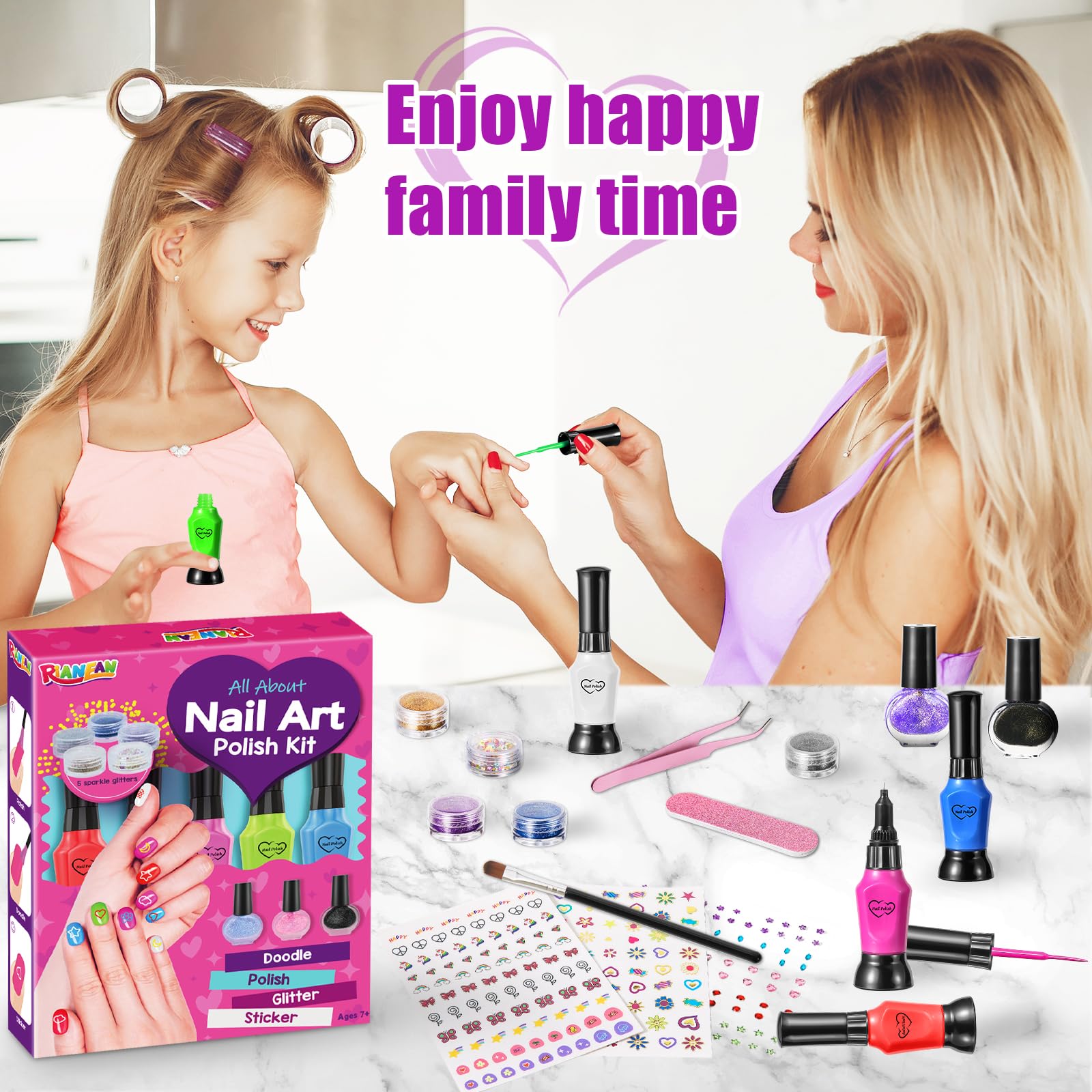 Nail Art Kit for Girls Ages 7 8 9 10 11 12, Nail Art Studio for Girls, Nail Art Kit Toys with Nail Art Pens, Glitter, Nail Stickers, Birthday Christmas Day Gifts for Kids Age 8-12