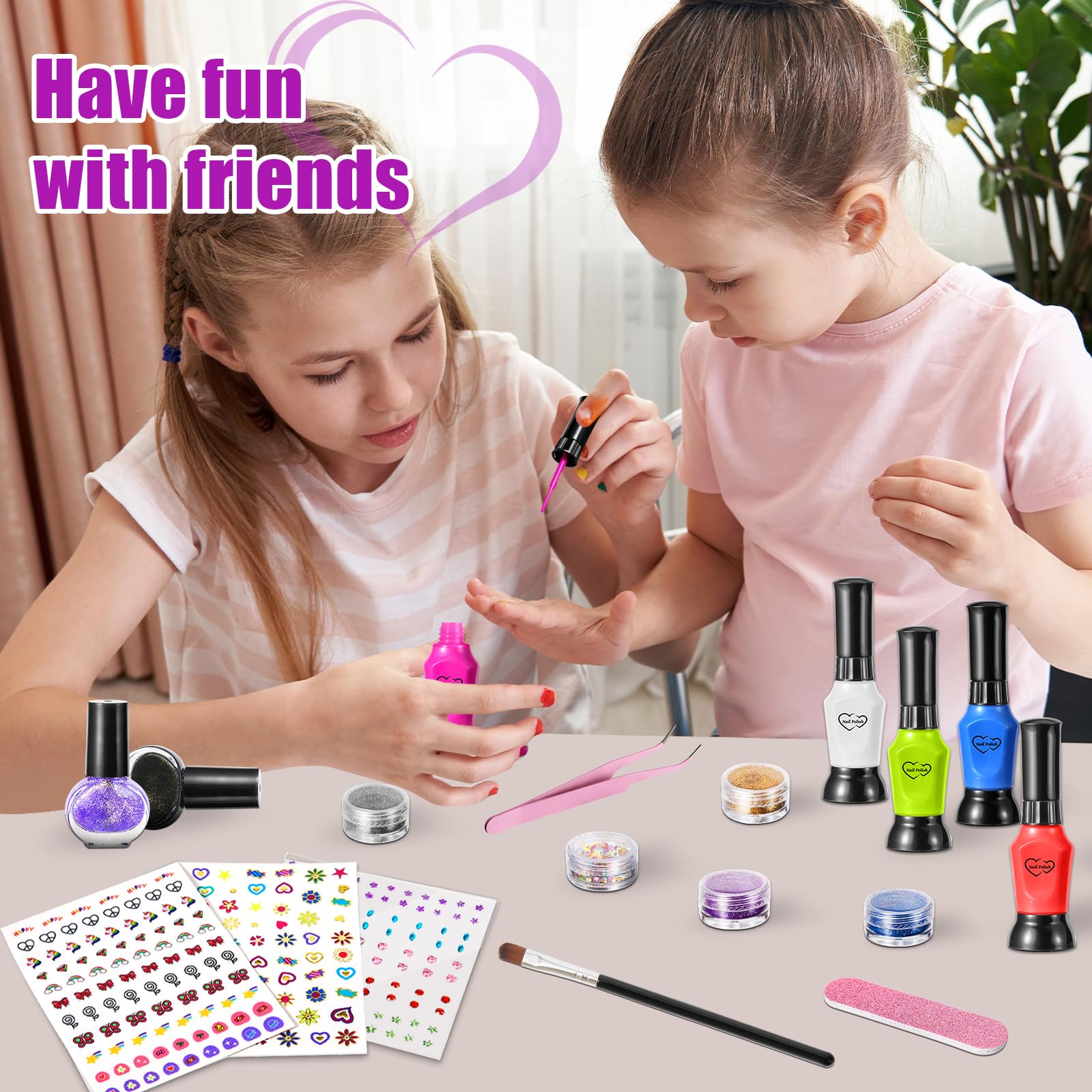 Nail Art Kit for Girls Ages 7 8 9 10 11 12, Nail Art Studio for Girls, Nail Art Kit Toys with Nail Art Pens, Glitter, Nail Stickers, Birthday Christmas Day Gifts for Kids Age 8-12