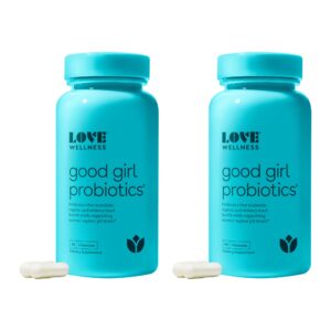 love wellness vaginal probiotics for women, good girl probiotics | ph balance supplement for feminine health with prebiotics | urinary tract health for vaginal odor & flora | 120 count (pack of 2)