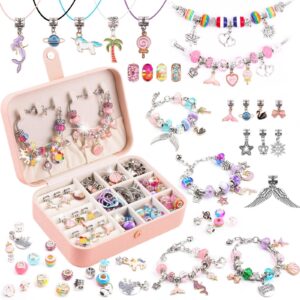 ufu charm bracelet making kit - girls 120 pcs diy beaded jewelry making kit, unicorn & mermaid gifts for girls toys crafts for teen girls ages 5 6 7 8-12, with a portable bracelet organizer box