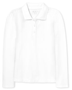 the children's place girls long sleeve pique school uniform polo shirt, white single, small us