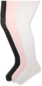 amazon essentials girls' cotton tights, pack of 3, white/pink/black, small