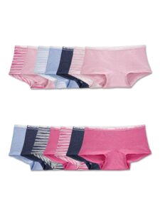 fruit of the loom girls' big cotton boyshort underwear, 14 pack-fashion assorted, 8