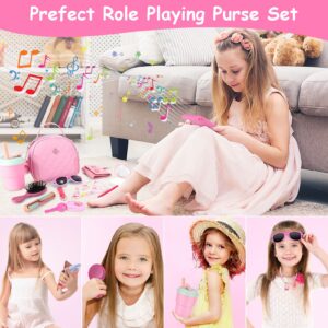 Little Girls Play Purse and Pretend Makeup Kit- 49PCS My First Purse Set Includes Handbag Phone Wallet Play Makeup Princess Jewelry Water Bottle, Pretend Play Gift Toys for Girls Toddlers Age 3+