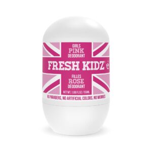 fresh kidz pink girls roll on deodorant - 1.86 fl oz baking soda and aluminum free 24 hour protection for sensitive skin