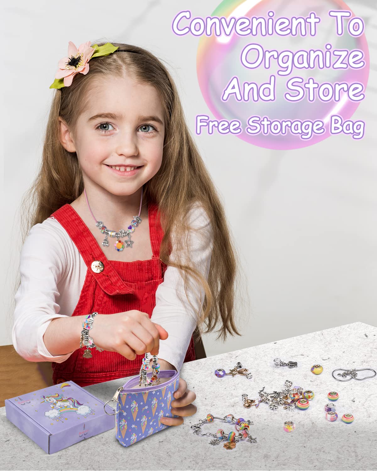 Anicco Jewelry Making Kit for Girls Age 8-12, with Pendant Charms, Bracelets and Necklace for DIY Crafts and Gifts