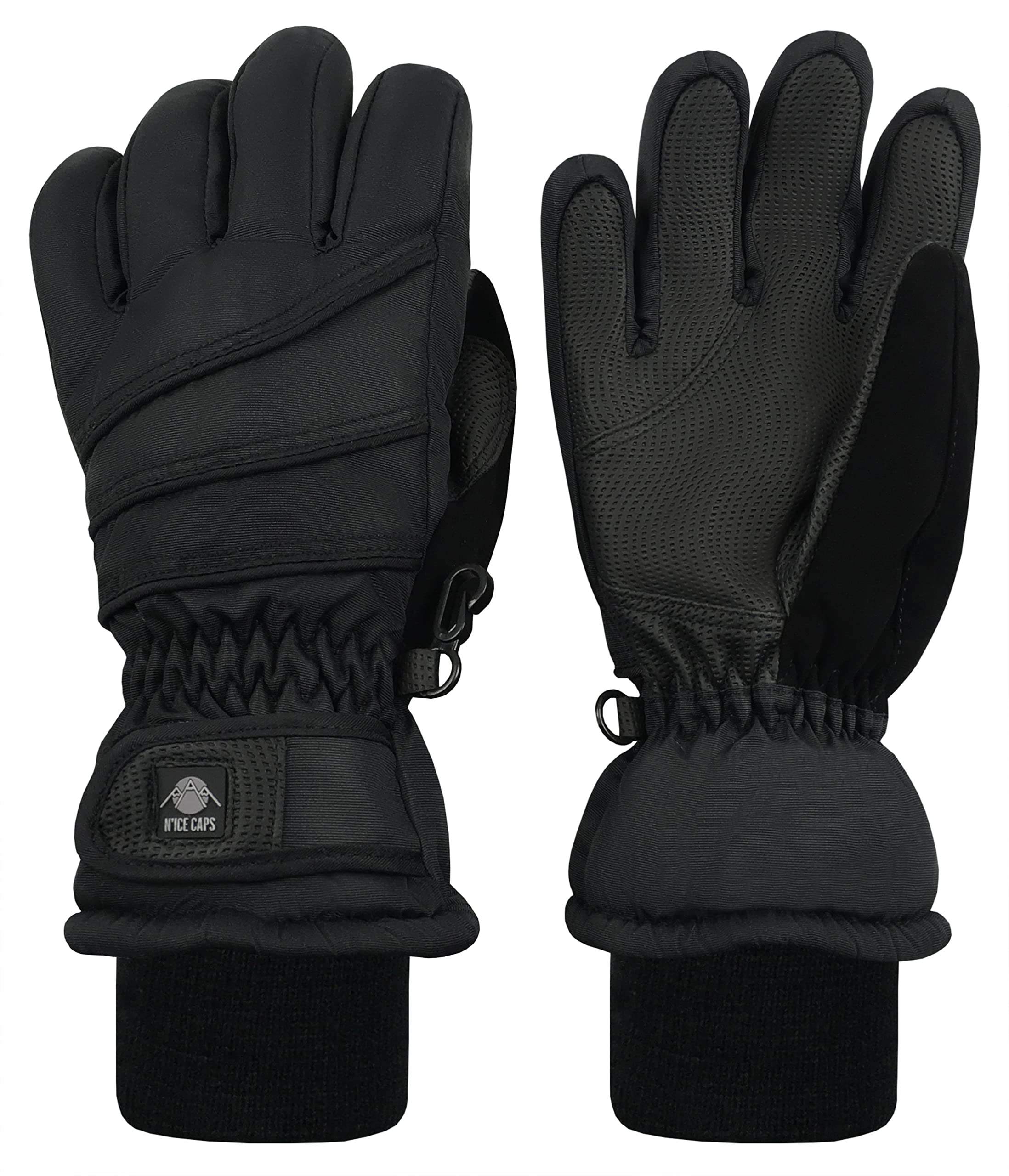 N'Ice Caps Kids Waterproof Winter Thinsulate Warm Gloves (Black, 10-12 Years)