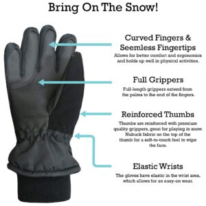 N'Ice Caps Kids Waterproof Winter Thinsulate Warm Gloves (Black, 10-12 Years)