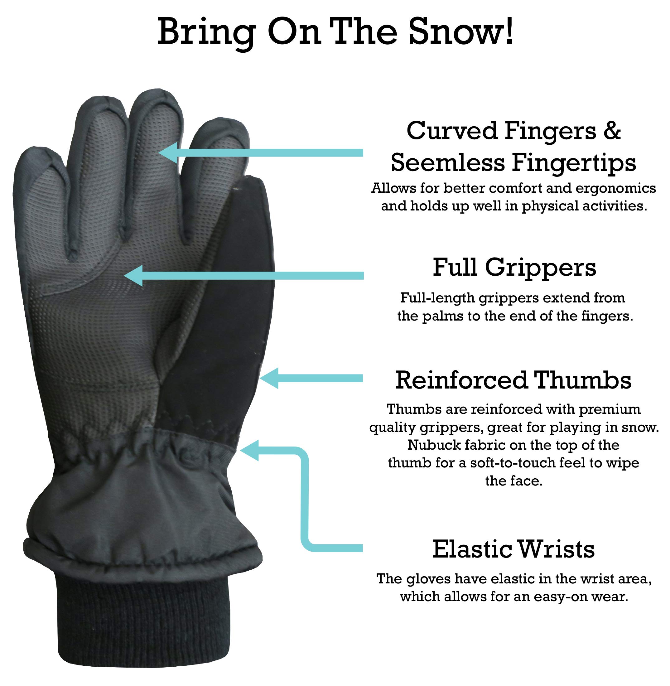 N'Ice Caps Kids Waterproof Winter Thinsulate Warm Gloves (Black, 10-12 Years)