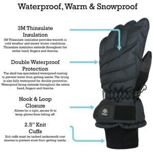 N'Ice Caps Kids Waterproof Winter Thinsulate Warm Gloves (Black, 10-12 Years)