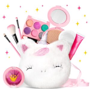 uloveme kids washable makeup kit for girls 4-6 with small coin purse(5.5x5.25in) - real, non toxic makeup for little girls - umicorns gifts for girls