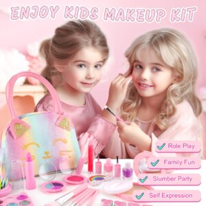 Kids Makeup Kit for Girl, Kids Washable Makeup Girls Toys, Girls Makeup Kit for Kids with Cute Cat Bag, Real Make up Set for Kid Little Girls Toddlers Princess Christmas Birthday Gifts Age 3-6-8-10-12