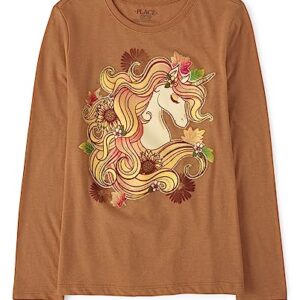 The Children's Place Girls' All Holidays Long Sleeve Graphic T-Shirts, Harvest Unicorn, XX-Large