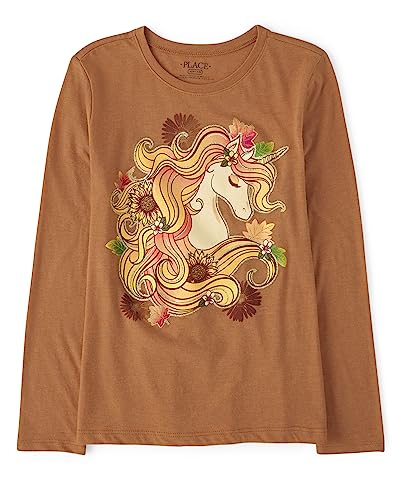 The Children's Place Girls' All Holidays Long Sleeve Graphic T-Shirts, Harvest Unicorn, XX-Large