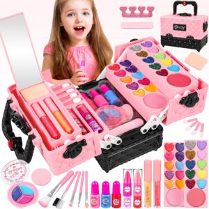 kids makeup kit for little girls,44 pcs washable makeup kit,kids real girls makeup kit with cosmetic case,pretend play makeup set toys birthday gifts for 3 4 5 6 7 8-12 years old toddler girls,kids