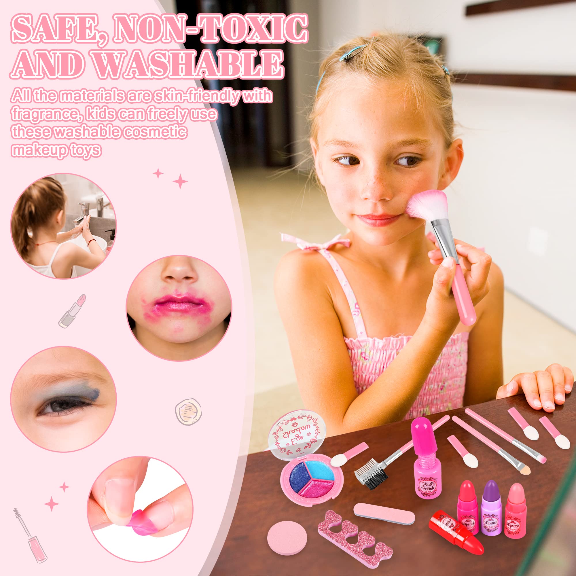 Kids Makeup Kit for Little Girls,44 Pcs Washable Makeup Kit,Kids Real Girls Makeup Kit with Cosmetic Case,Pretend Play Makeup Set Toys Birthday Gifts for 3 4 5 6 7 8-12 Years Old Toddler Girls,Kids