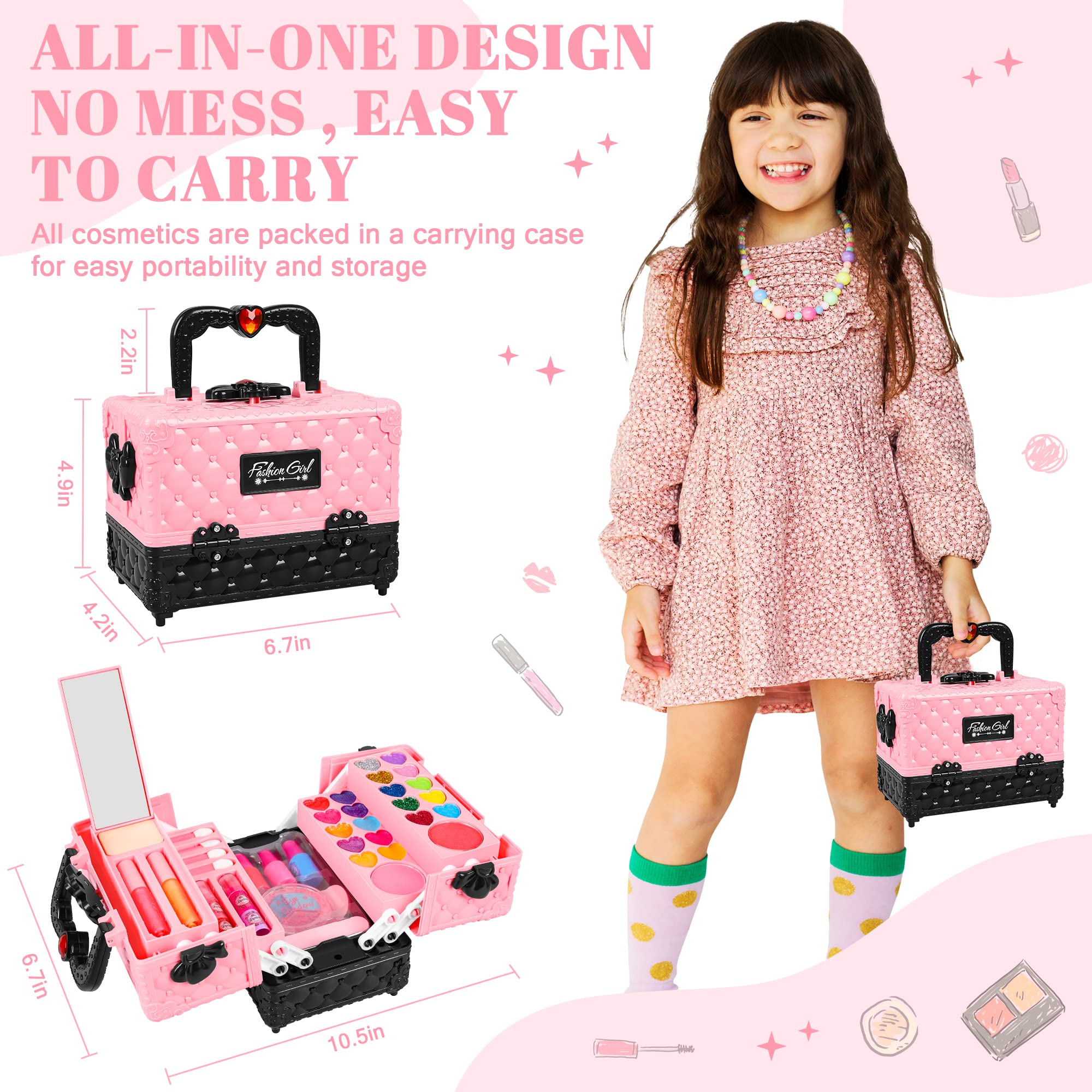 Kids Makeup Kit for Little Girls,44 Pcs Washable Makeup Kit,Kids Real Girls Makeup Kit with Cosmetic Case,Pretend Play Makeup Set Toys Birthday Gifts for 3 4 5 6 7 8-12 Years Old Toddler Girls,Kids