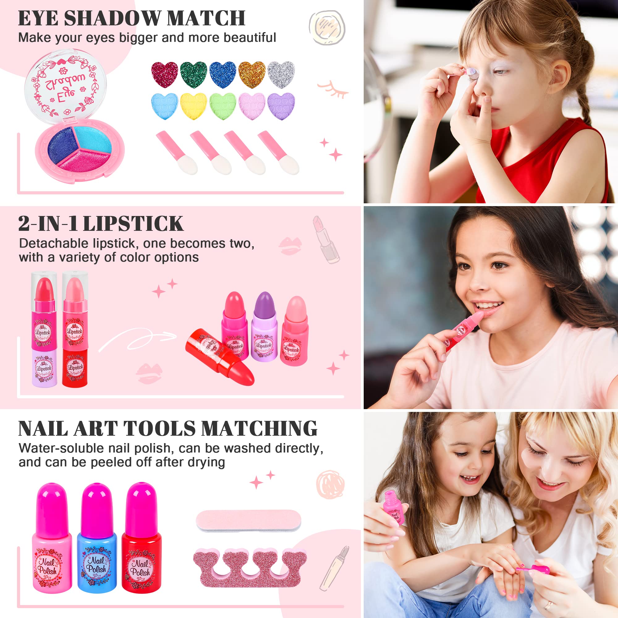 Kids Makeup Kit for Little Girls,44 Pcs Washable Makeup Kit,Kids Real Girls Makeup Kit with Cosmetic Case,Pretend Play Makeup Set Toys Birthday Gifts for 3 4 5 6 7 8-12 Years Old Toddler Girls,Kids