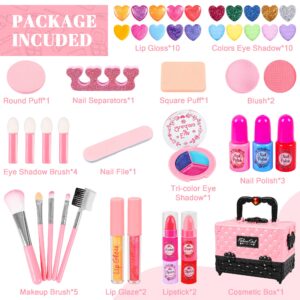 Kids Makeup Kit for Little Girls,44 Pcs Washable Makeup Kit,Kids Real Girls Makeup Kit with Cosmetic Case,Pretend Play Makeup Set Toys Birthday Gifts for 3 4 5 6 7 8-12 Years Old Toddler Girls,Kids